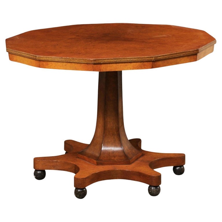Swedish Mid-Century Dodecagon-Shaped Pedestal Table w/Greek Key Accents ...