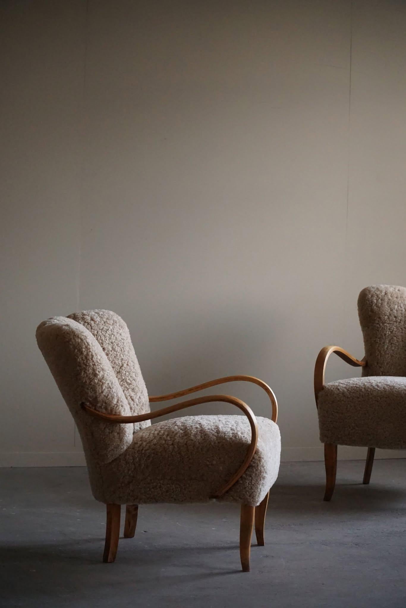Swedish Mid Century Modern, A Pair of Lounge Chairs in Birch and ...