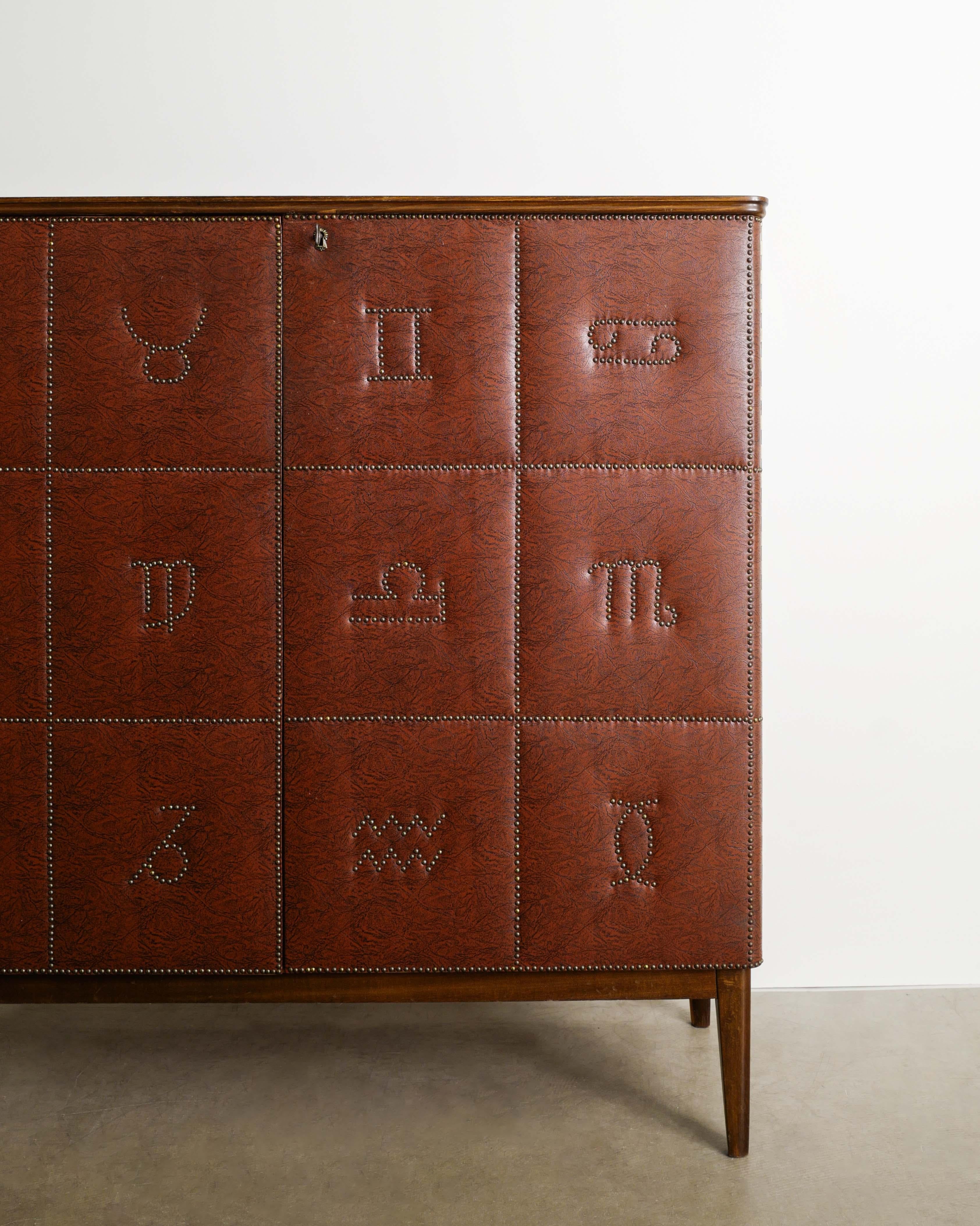 Swedish Mid Century Modern Wooden and Brown Leather Cabinet Attr. to ...