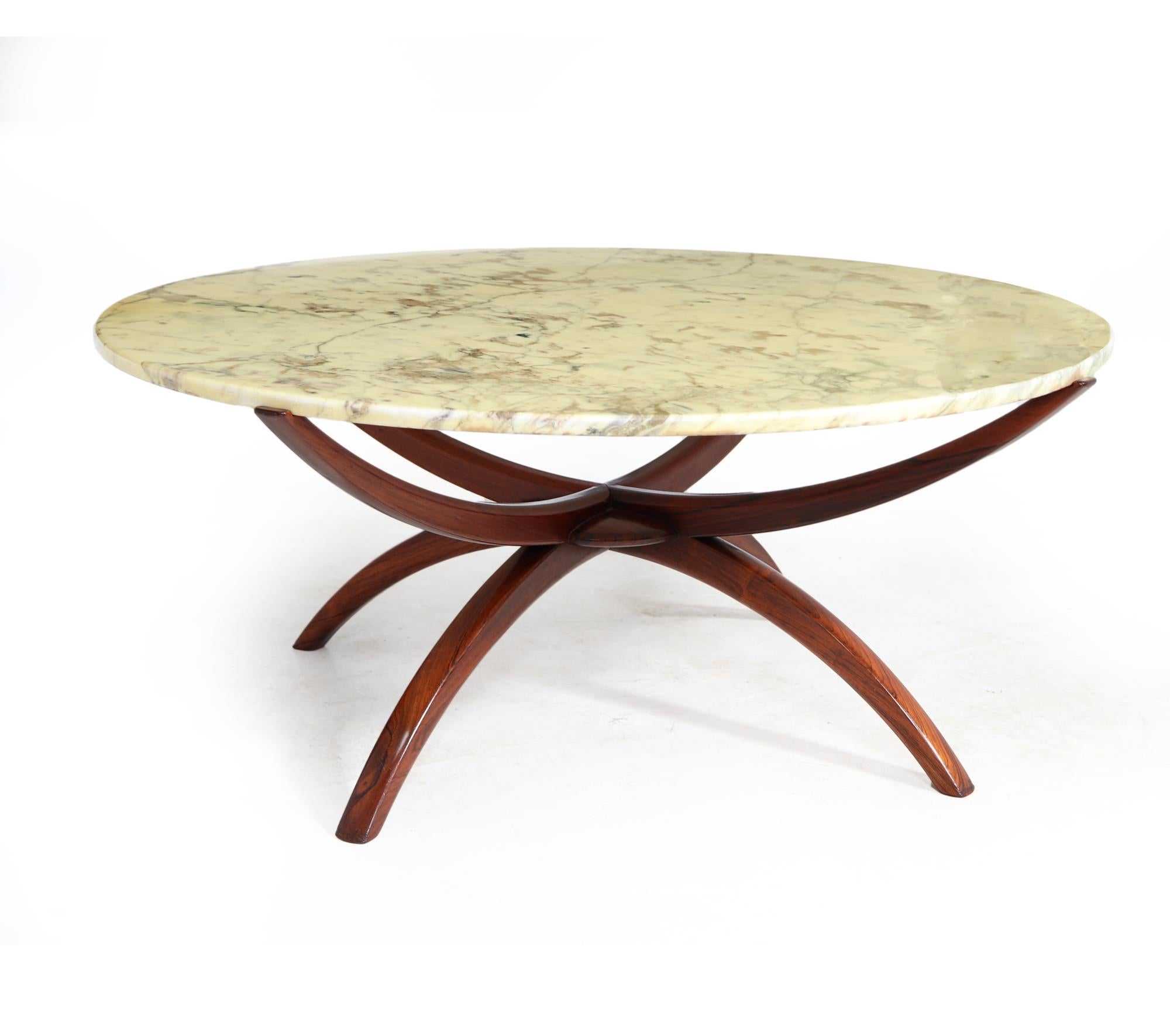 Swedish Midcentury Rosewood and Marble Spider Coffee Table at 1stDibs