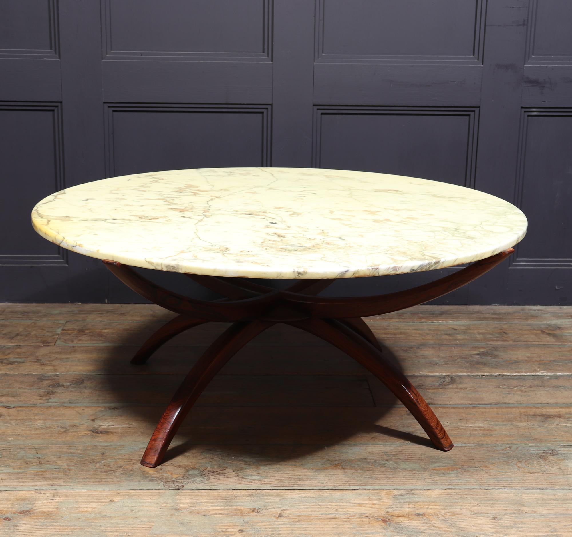 Swedish Midcentury Rosewood and Marble Spider Coffee Table at 1stDibs