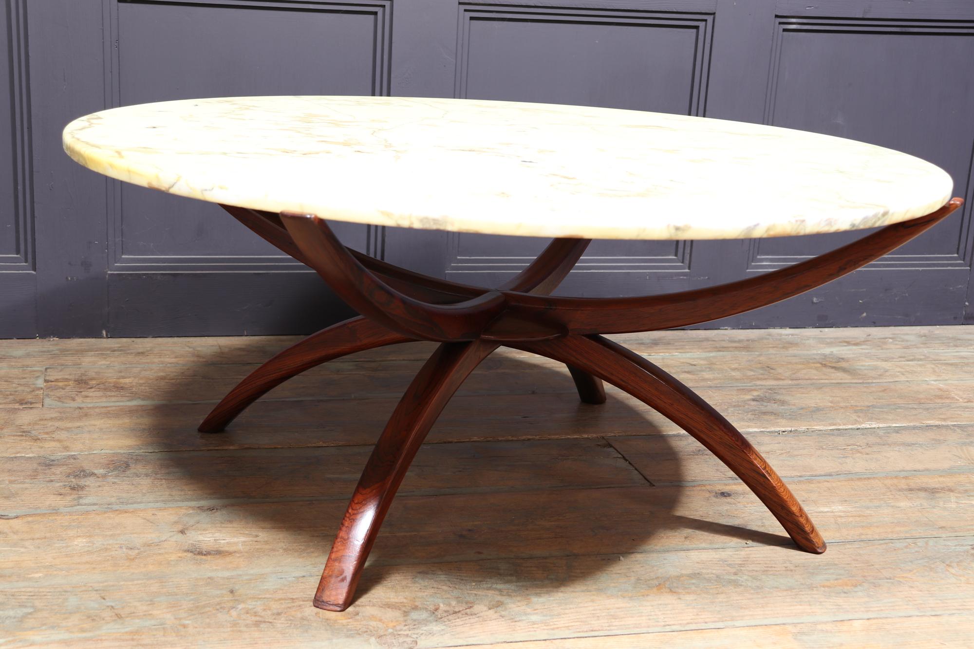 Swedish Midcentury Rosewood and Marble Spider Coffee Table at 1stDibs