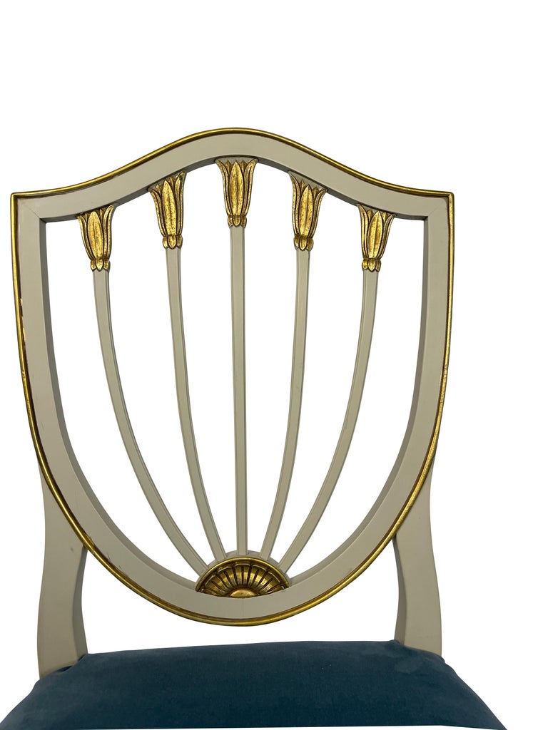 Swedish Mid Century Set of Eight Ivory Shield Back Chairs in Blue ...