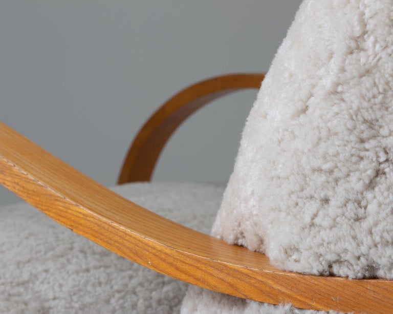 Swedish Midcentury Sheepskin Rocking Chair attributed to Gemla at 1stDibs