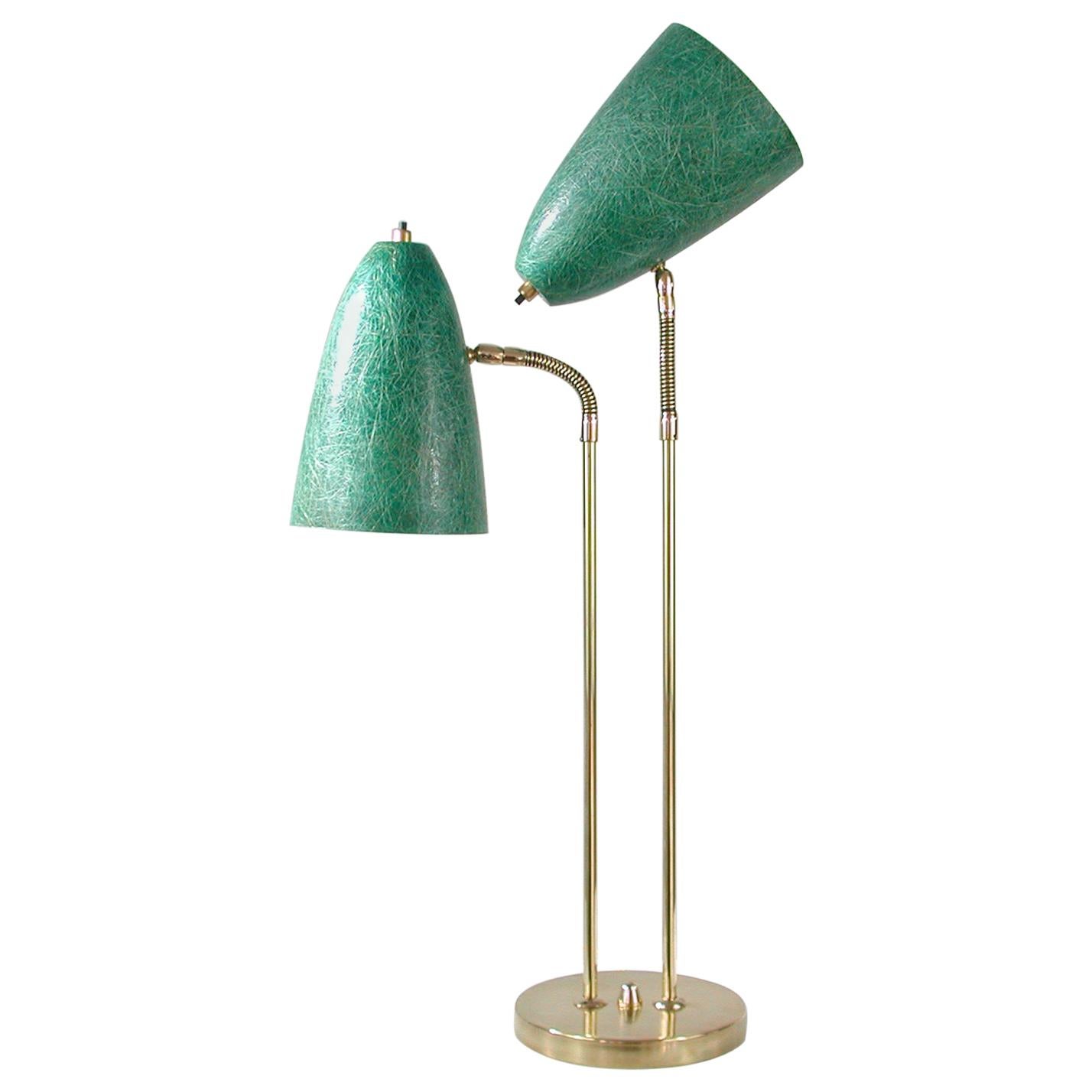 Mid Century Gooseneck Table Lamp with Fiberglass Shades at 1stDibs