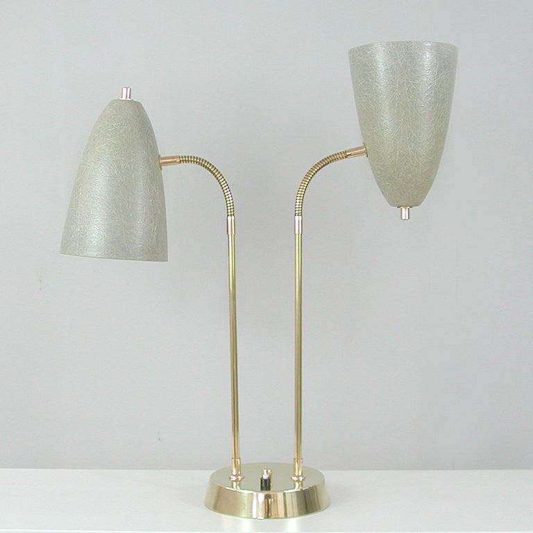 Swedish Mid-Century Double Gooseneck Grey Fiberglass Desk Lamp, 1950s ...