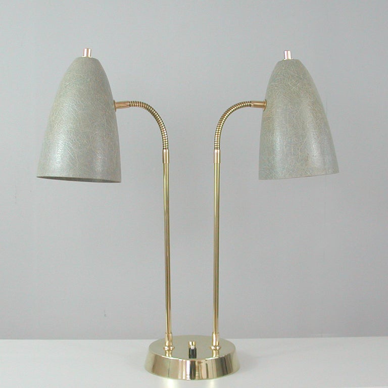 Swedish Mid-Century Double Gooseneck Grey Fiberglass Desk Lamp, 1950s ...