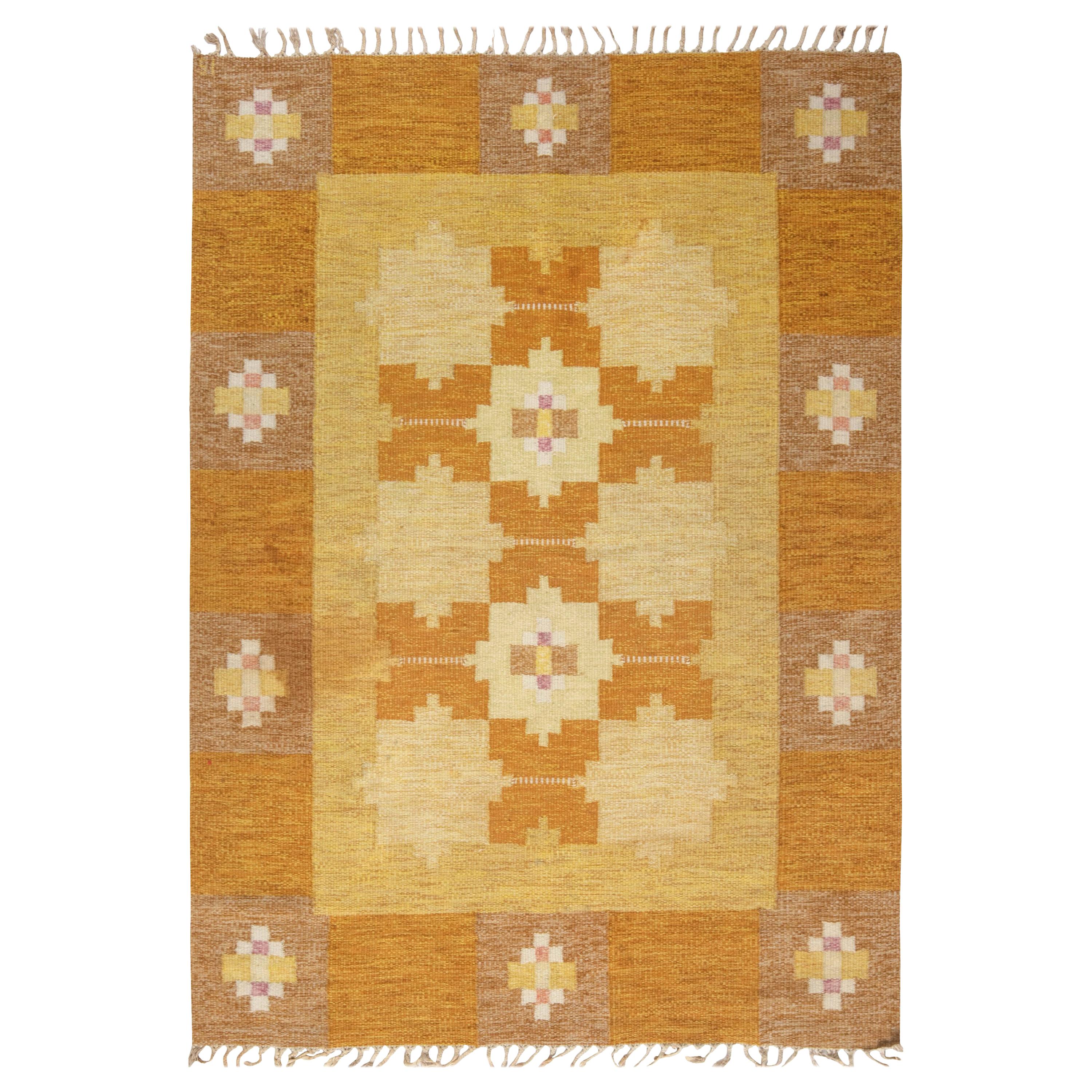 Mid-20th century Swedish Yellow, Brown and Beige Flat-Weave Rug by ...