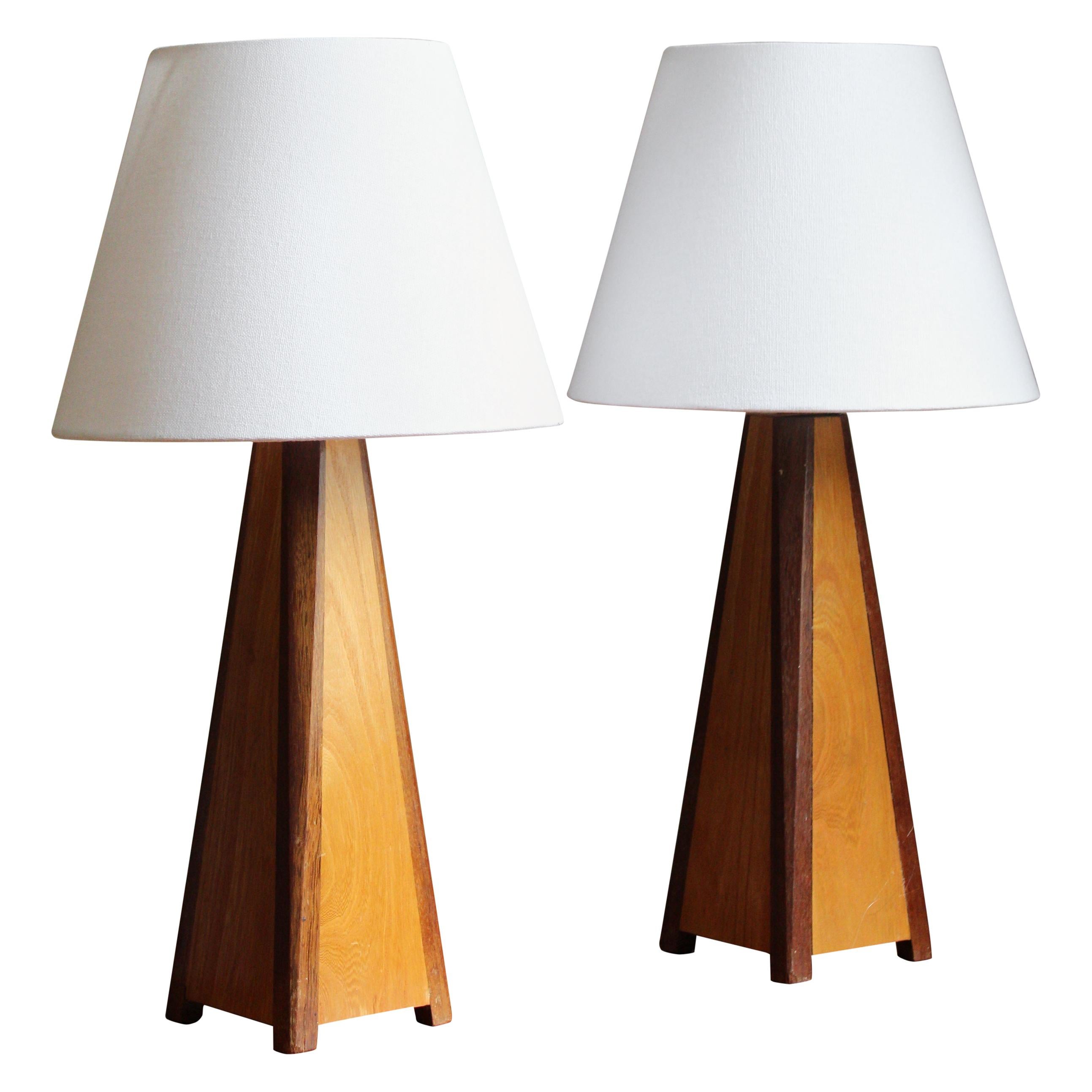 Swedish Designer, Minimalist Table Lamps, Solid Teak, Leatherette ...