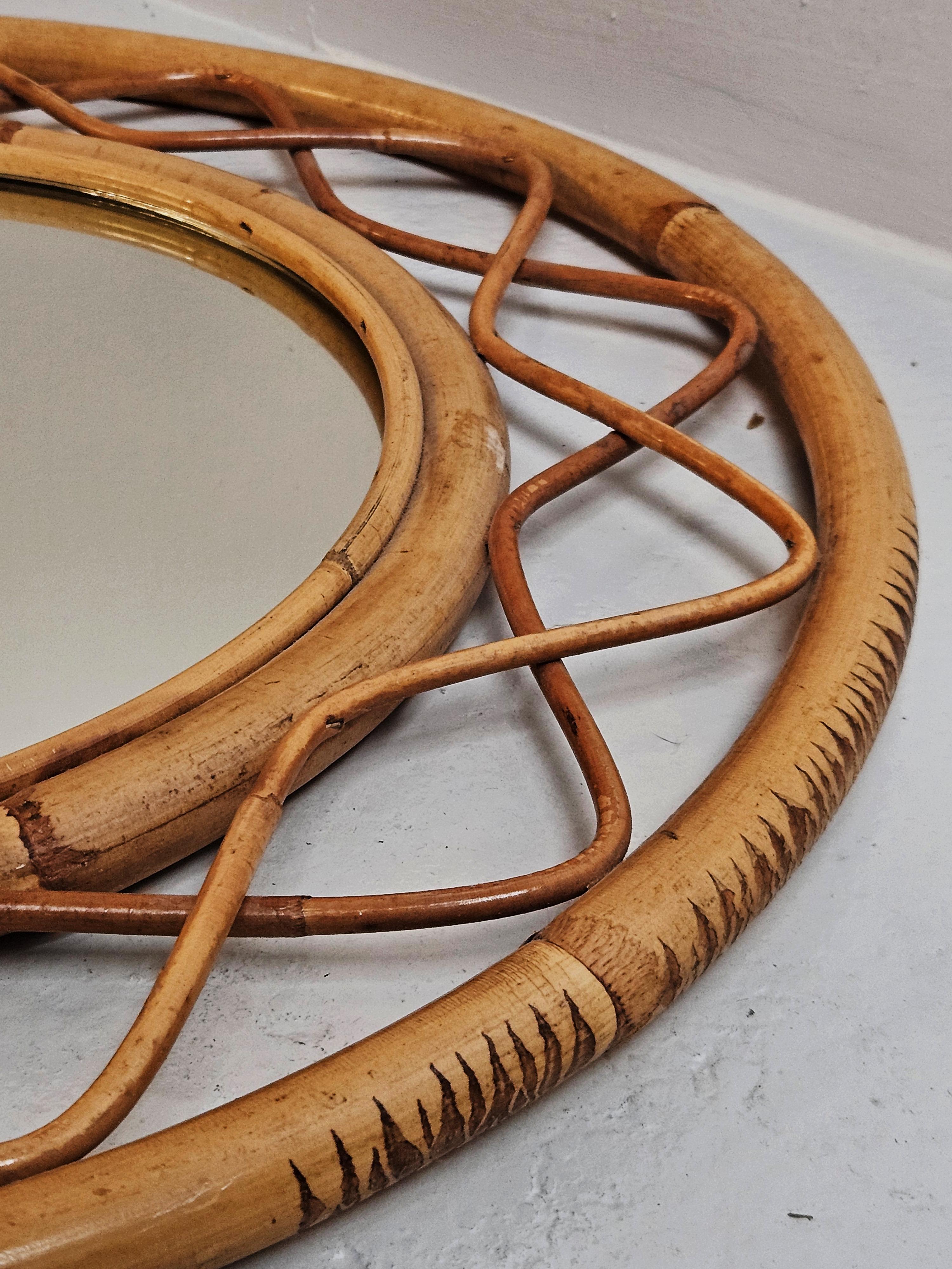 Swedish modern bamboo wall mirror by unknown designer, 1950s Swedish modern bamboo wall mirror by unknown designer, 1950s