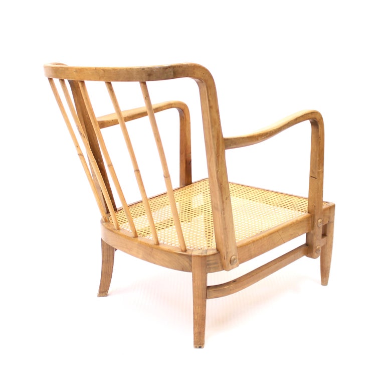 Swedish Modern Birch, Bambu and Rattan Longe Chair, Attr. to Otto ...