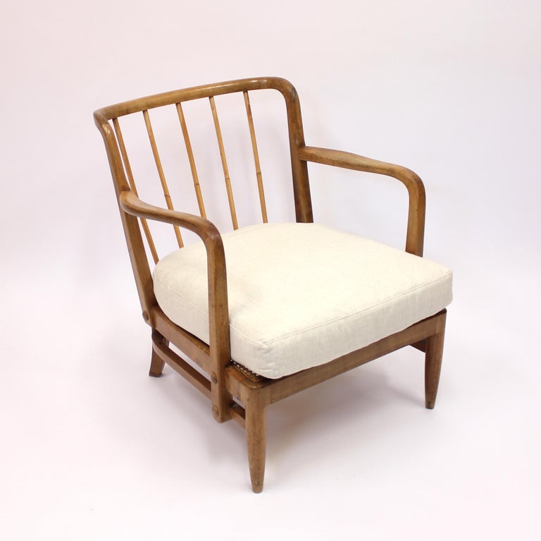 Swedish Modern Birch, Bambu and Rattan Longe Chair, Attr. to Otto ...
