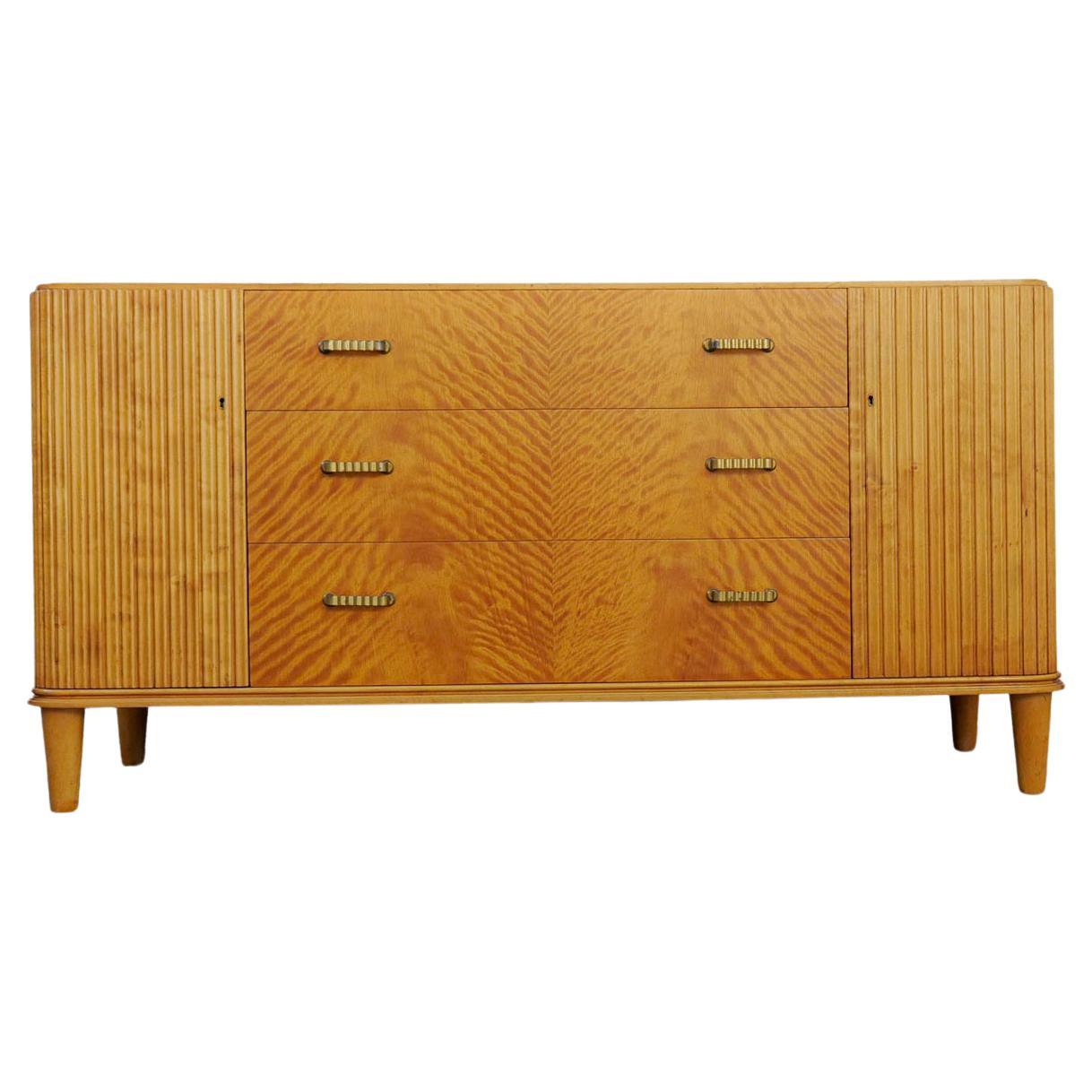 Modern Art Deco Cabinet in Flamed Birch and Teak, Swedish Cabinetmaker ...
