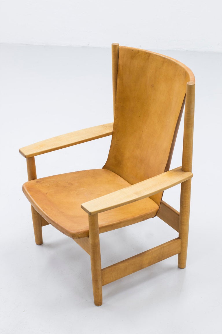 Swedish Modern Cognac Leather Lounge Chair, Patina, Sweden, 1950s For ...