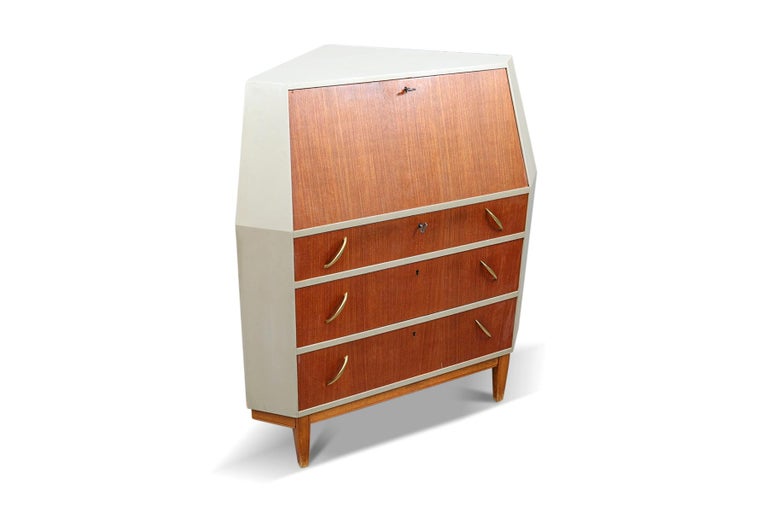 Swedish Modern Corner Secretary Desk in Teak + White Lacquer at 1stDibs
