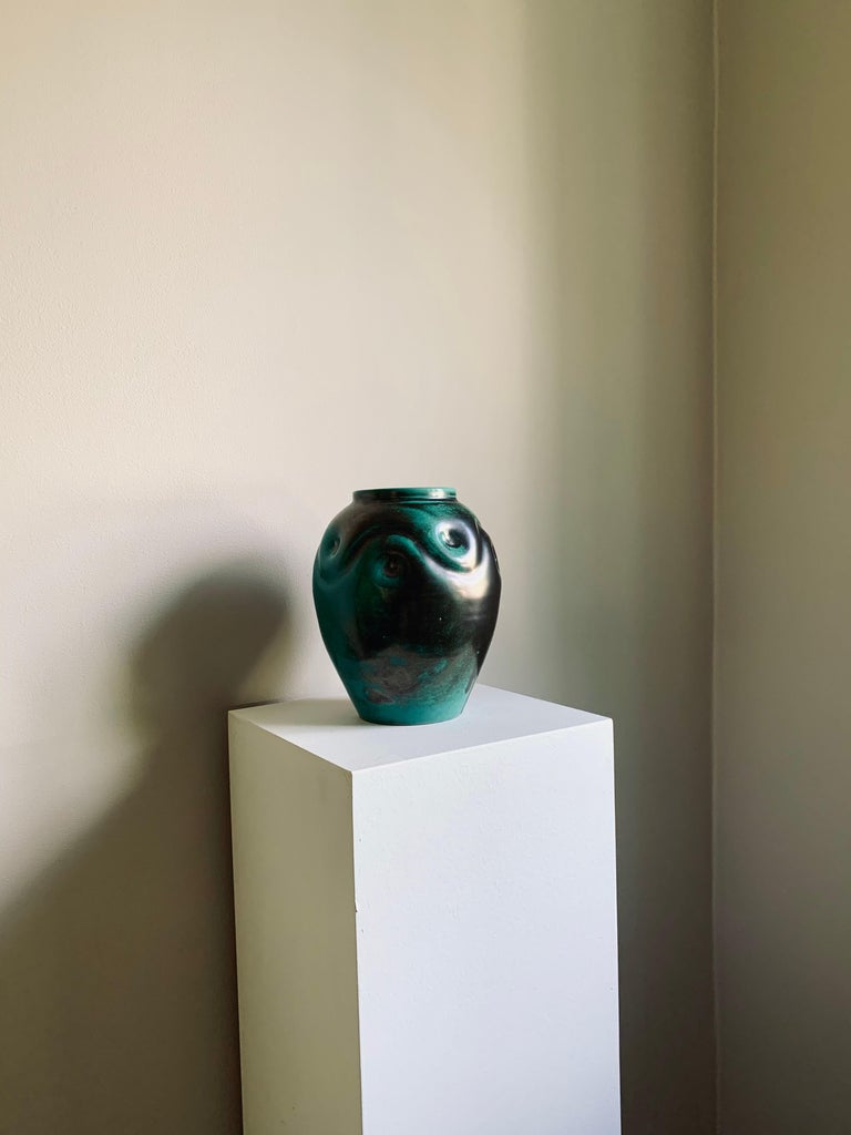 Swedish Modern Green Earthenware Vase, Harald Östergren, Upsala Ekeby, 1920-30 For Sale at 1stDibs