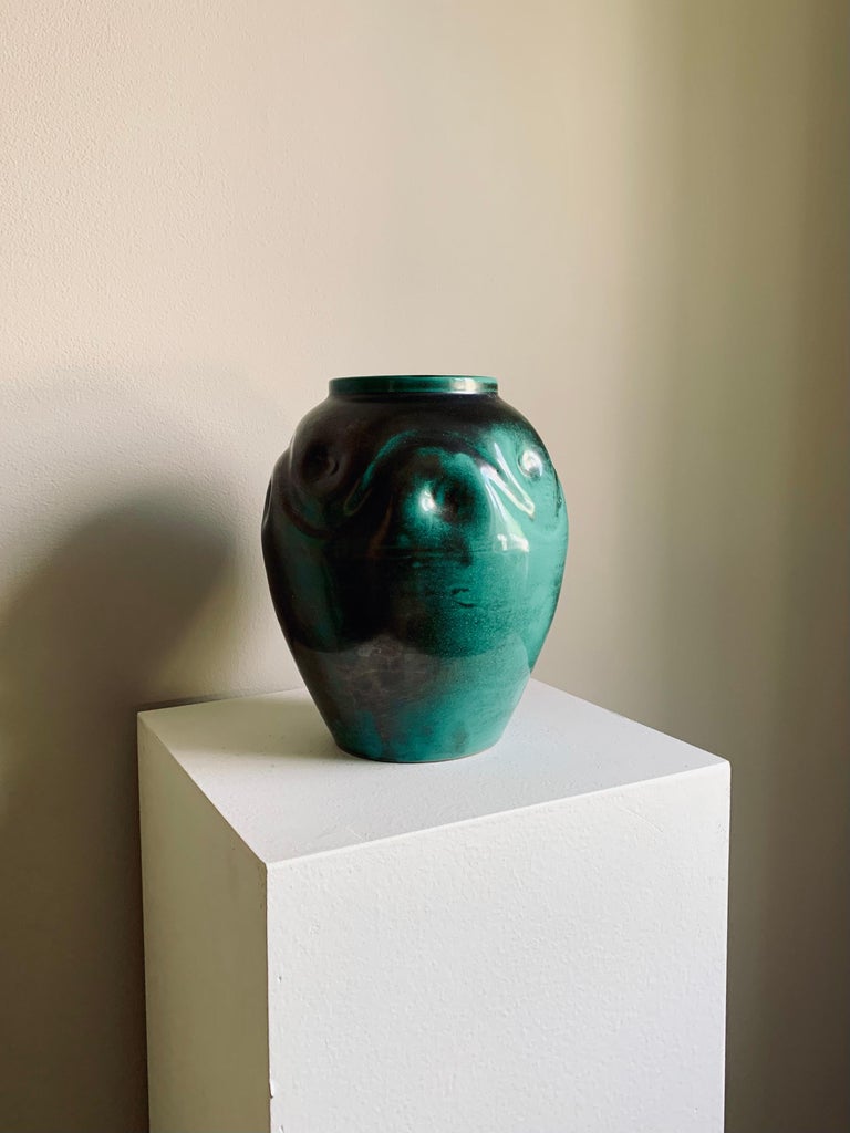 Swedish Modern Green Earthenware Vase, Harald Östergren, Upsala Ekeby, 1920-30 For Sale at 1stDibs