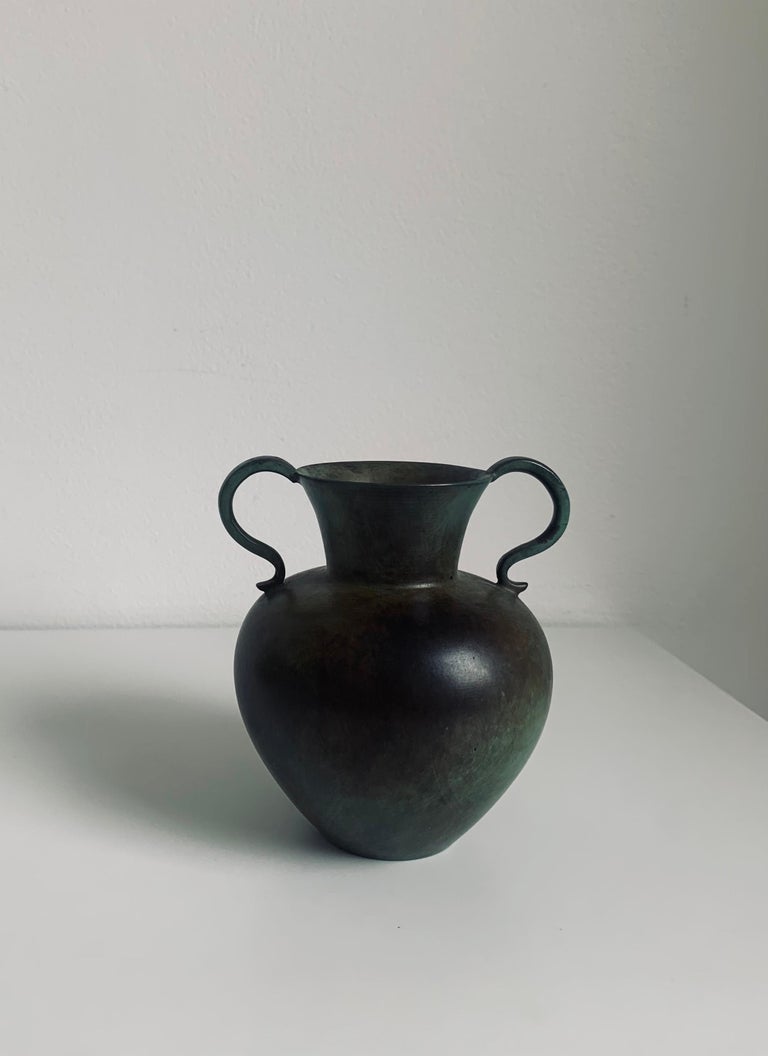 Swedish Modern Patinated Bronze Vase or Vessel with Handles by GAB ...