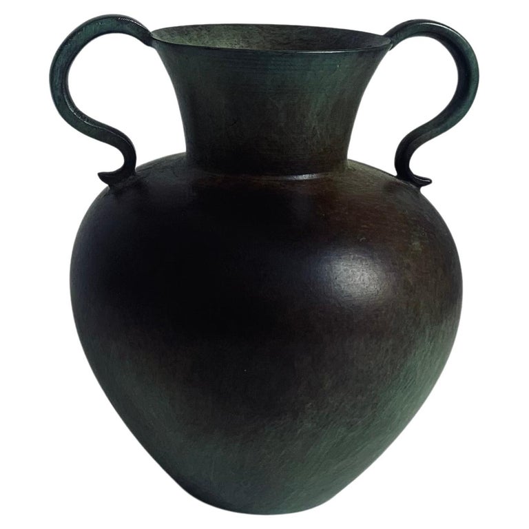 Swedish Modern Patinated Bronze Vase or Vessel with Handles by GAB ...