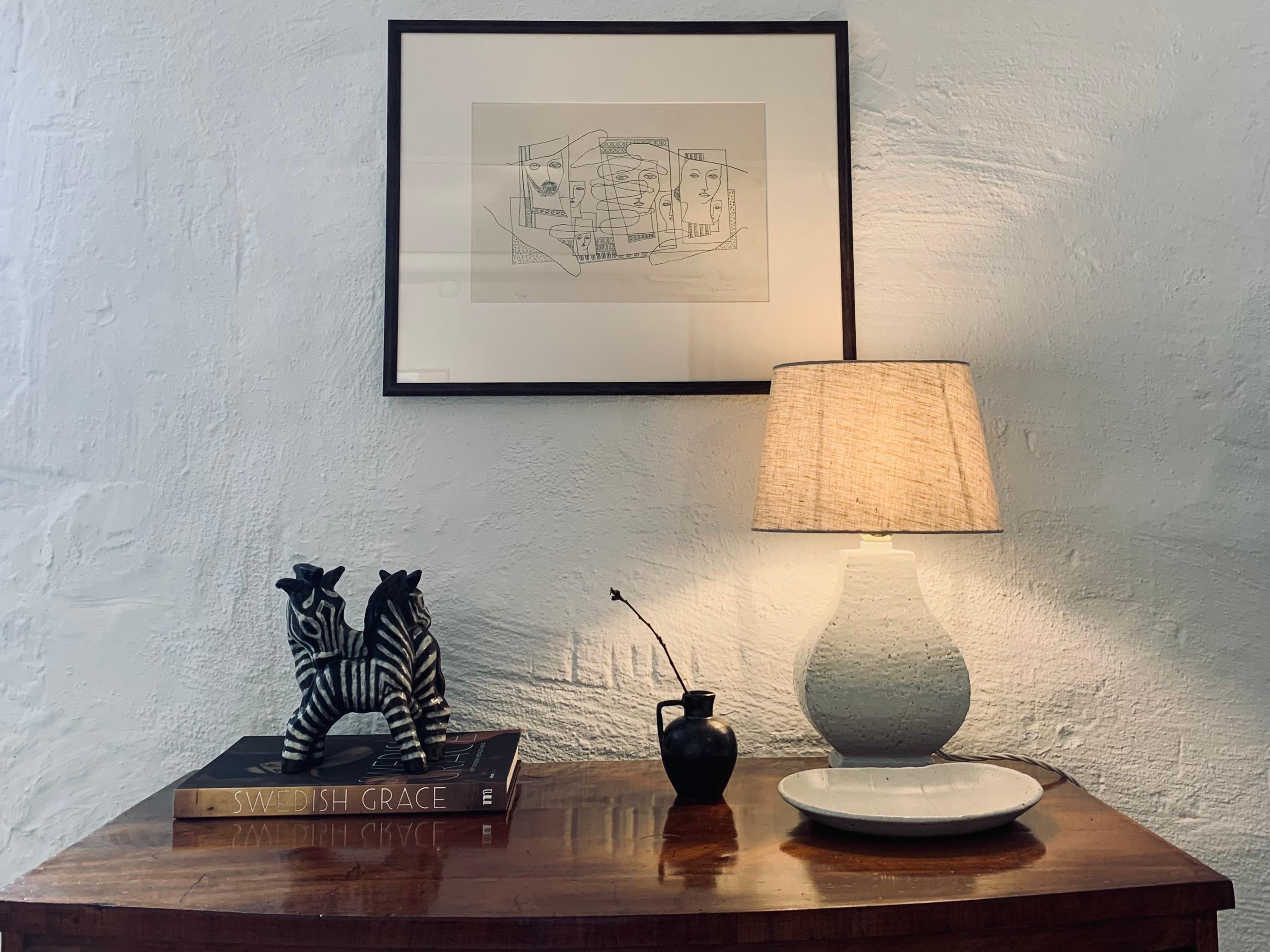Swedish Modern White Chamotte Stoneware Table Lamp by Gunnar Nylund ...