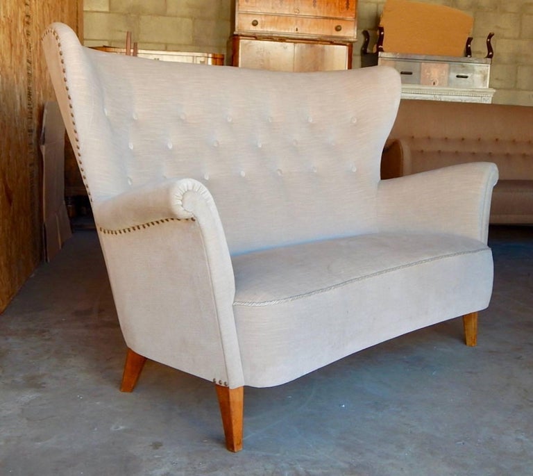 Swedish Moderne Winged Back Sofa, circa 1940 For Sale at 1stDibs