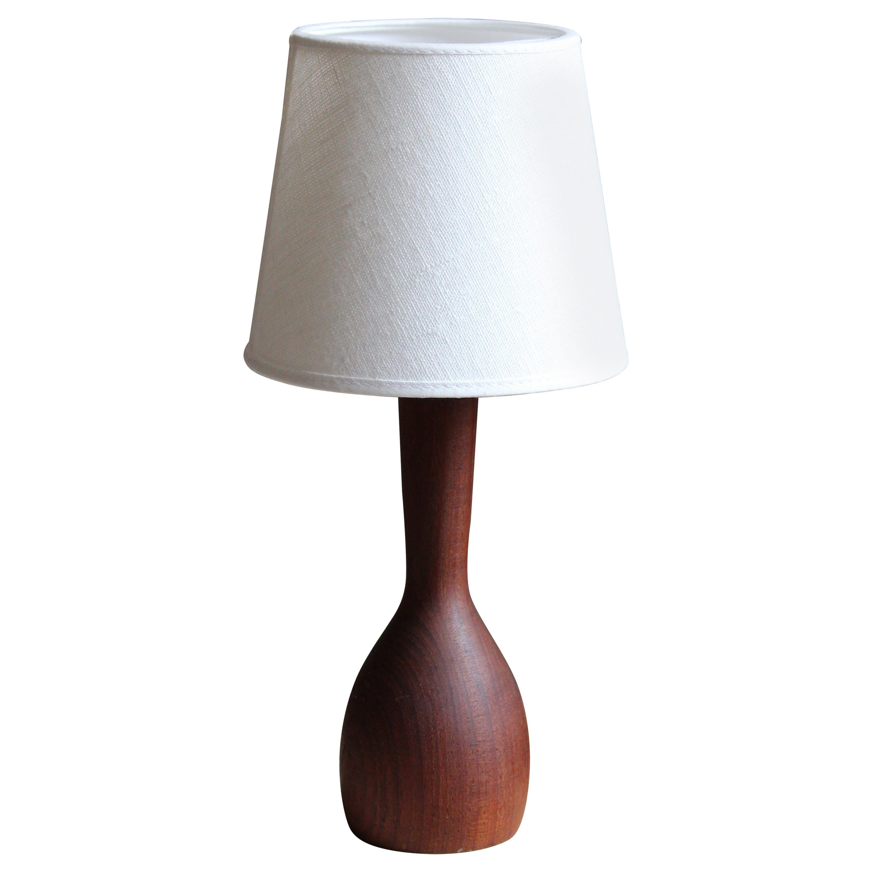 Danish Modernist Designer, Organic Table Lamp, Teak, Brass Inlays ...
