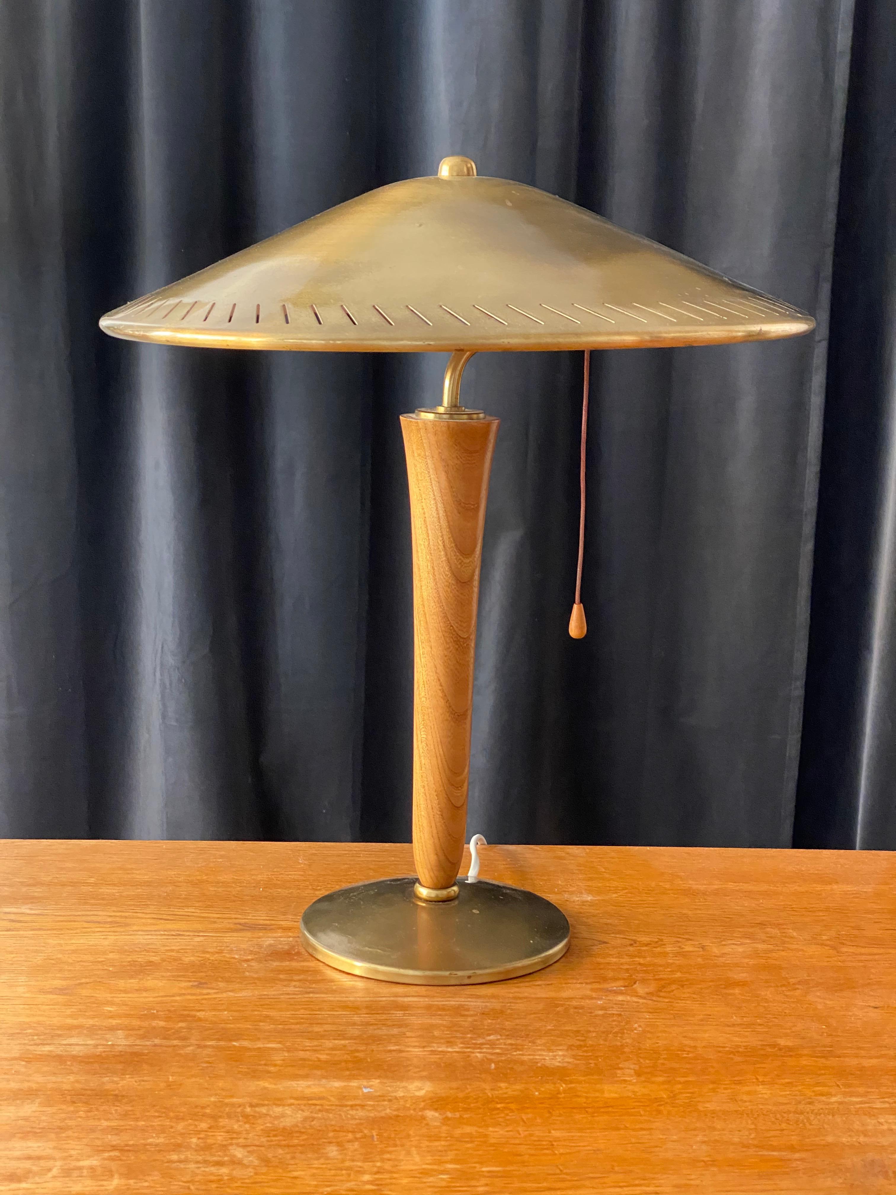 Swedish Modernist Designer, Table Lamp, Brass, Wood, Sweden, 1940s at ...