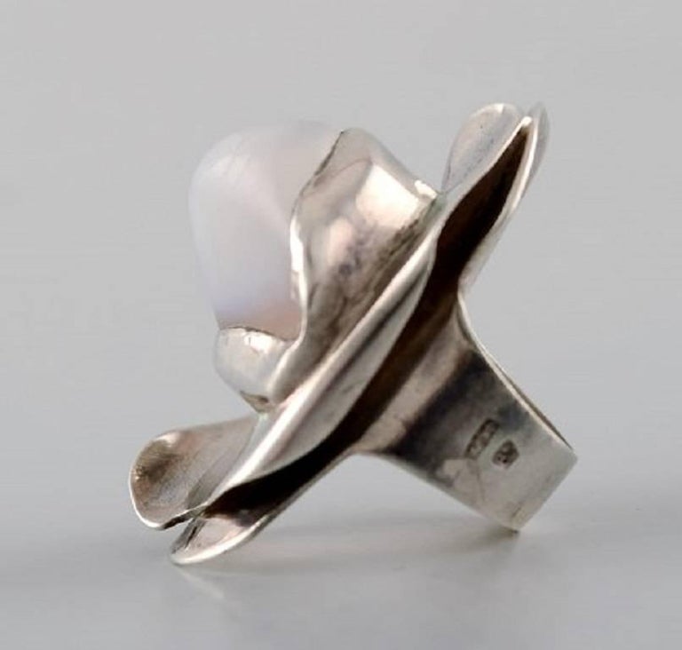 Swedish Modernist Sterling Silver Ring with Stone in Organic Form For ...