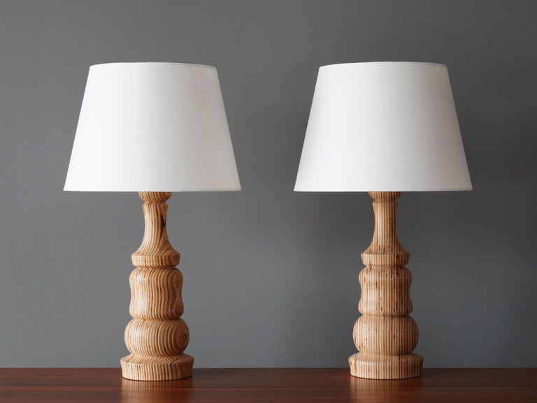 Swedish, Modernist Table Lamps, Laminated Turned Wood, Fabric, Sweden ...