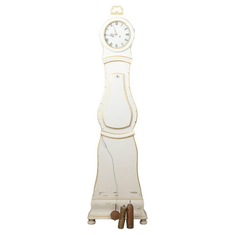 Swedish Mora Clock White Gold Early 1800s Carved Detail Ball Feet For ...