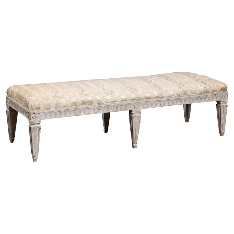 Swedish Neoclassical Style 1880s Painted Wood Bench with Carved ...