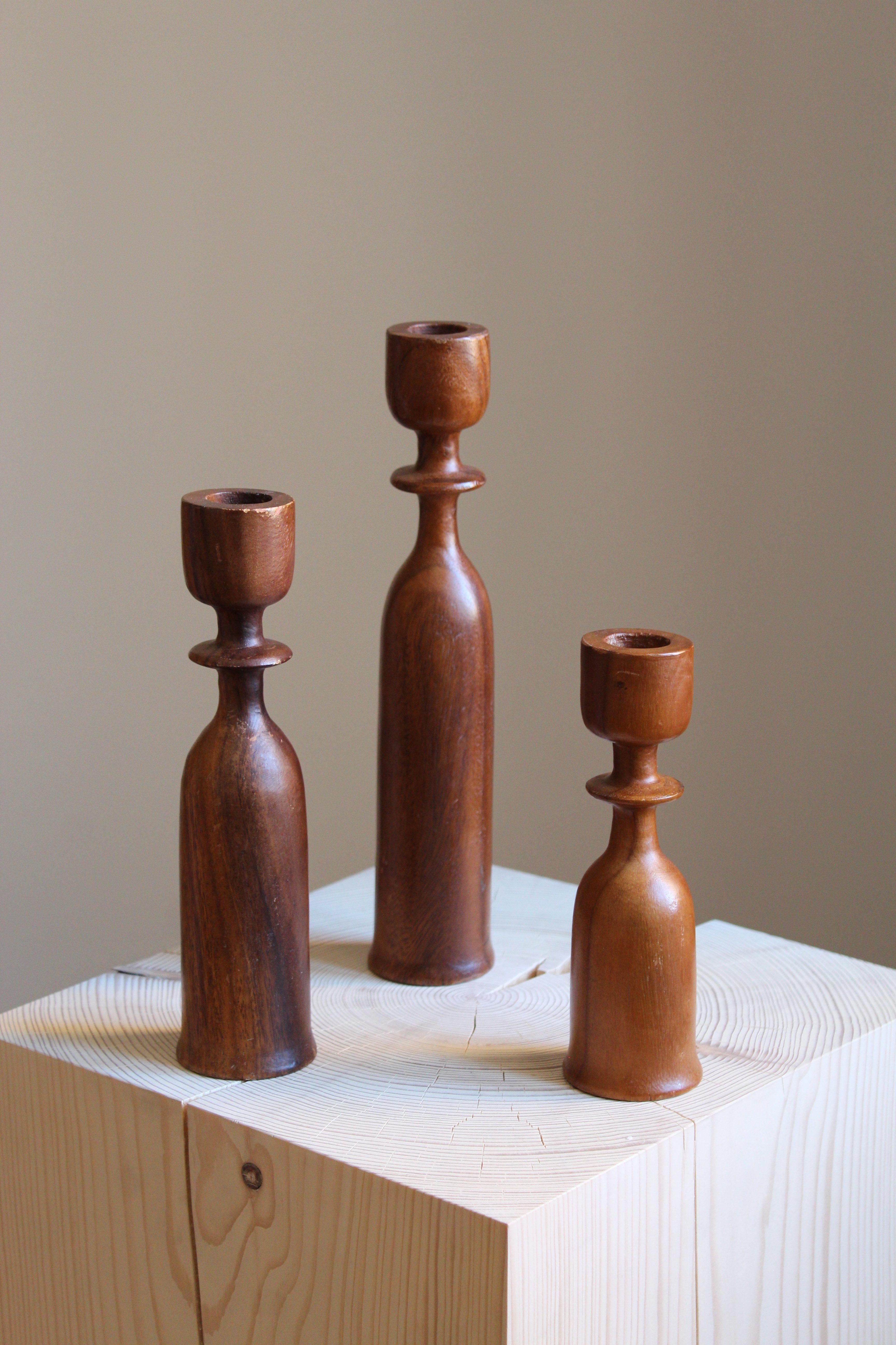 Swedish, Organic Candlesticks, Turned Teak, Sweden, 1960s For Sale at ...