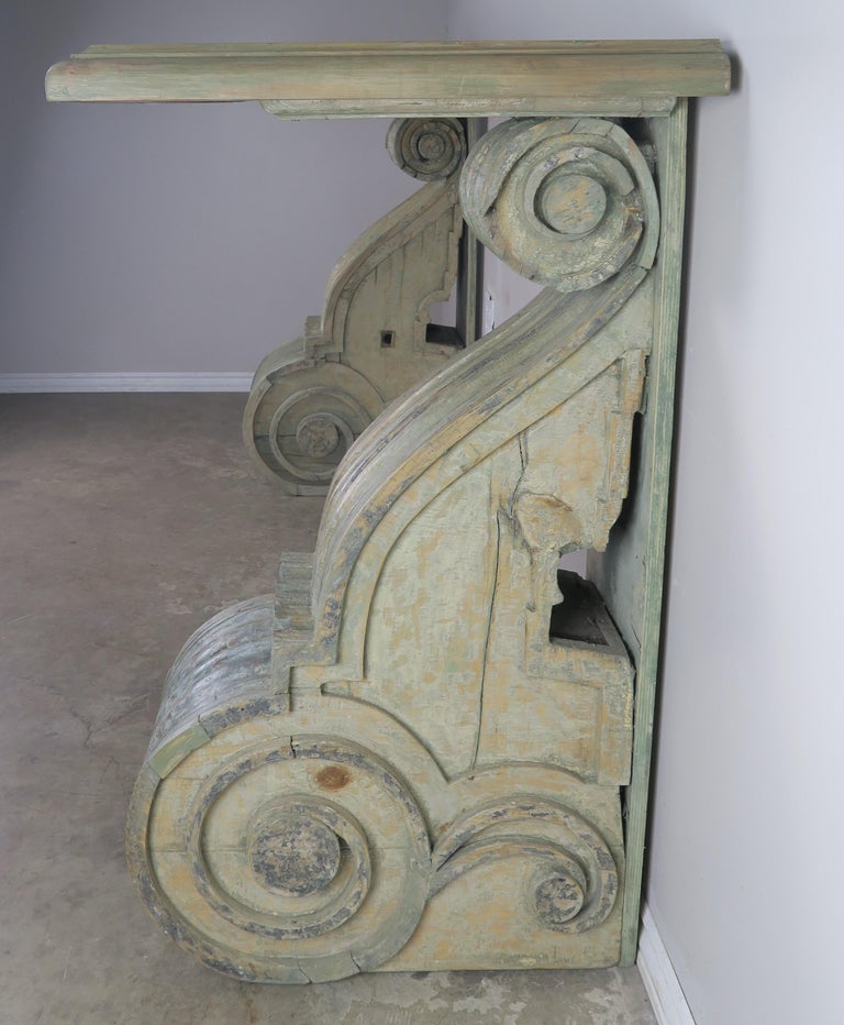 Swedish Painted Console Table with Antique Corbel Bases at 1stDibs