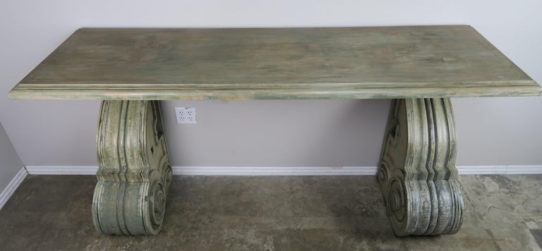 Swedish Painted Console Table with Antique Corbel Bases at 1stDibs