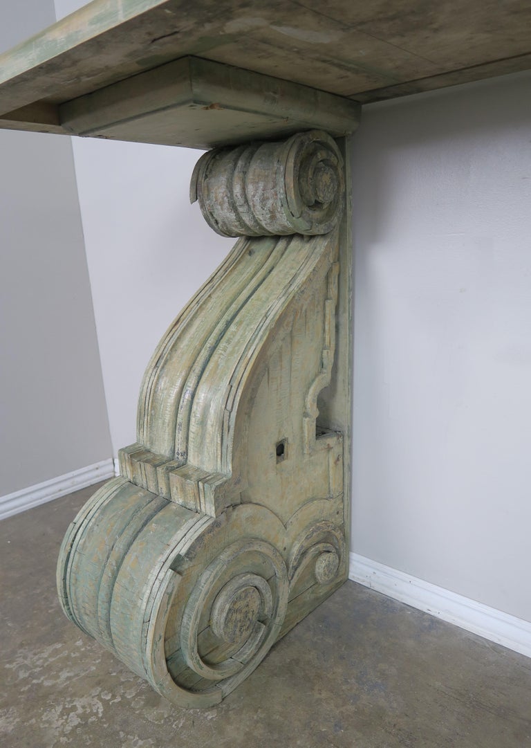 Swedish Painted Console Table with Antique Corbel Bases at 1stDibs