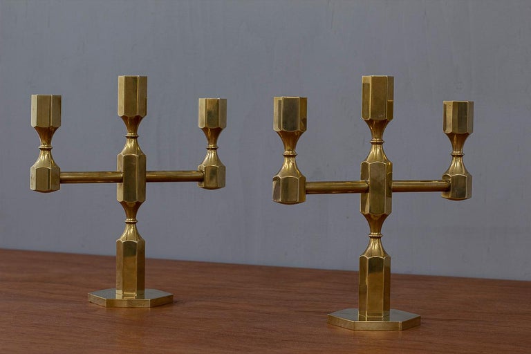 Swedish Pair of Brass Candelabras by Lars Bergsten for Gusum For Sale ...