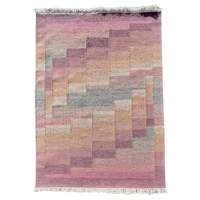 Swedish Pink and Grey Rug, Handcrafted, 1950s For Sale at 1stDibs