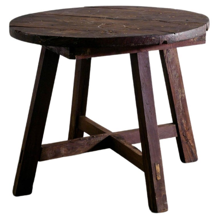 Swedish Primitive Round Side Table in Stained Pine Produced in the Late ...