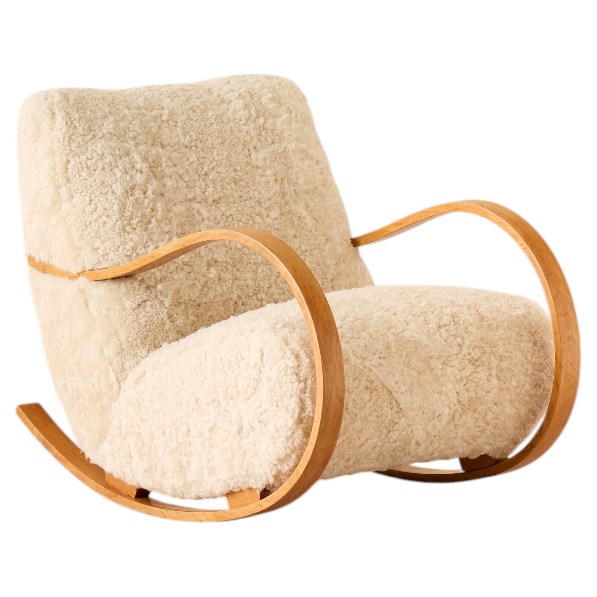 Swedish Rocking Chair in Sheepskin, 1950s For Sale at 1stDibs