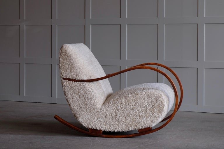 Swedish Rocking Chair in Sheepskin, 1950s at 1stDibs