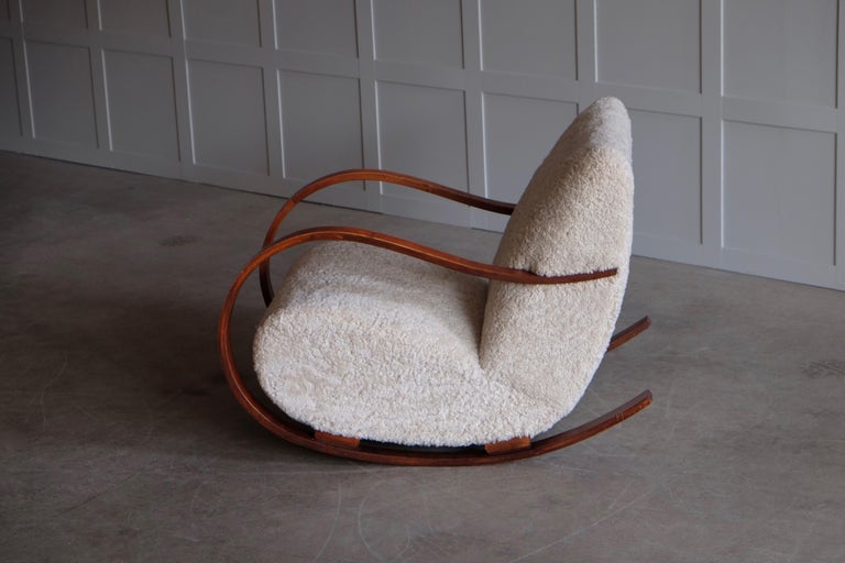 Swedish Rocking Chair in Sheepskin, 1950s at 1stDibs