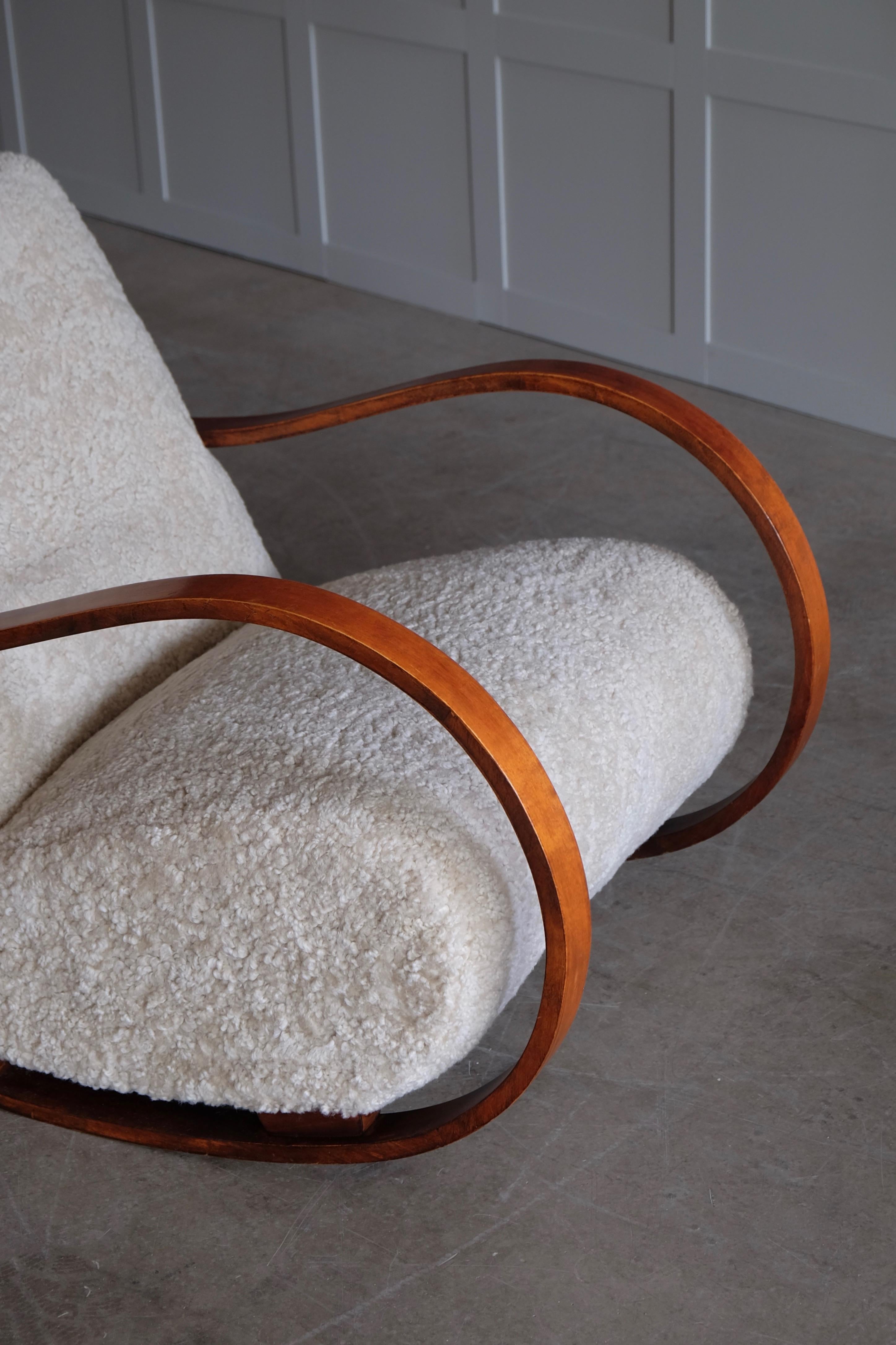 Swedish Rocking Chair in Sheepskin, 1950s at 1stDibs