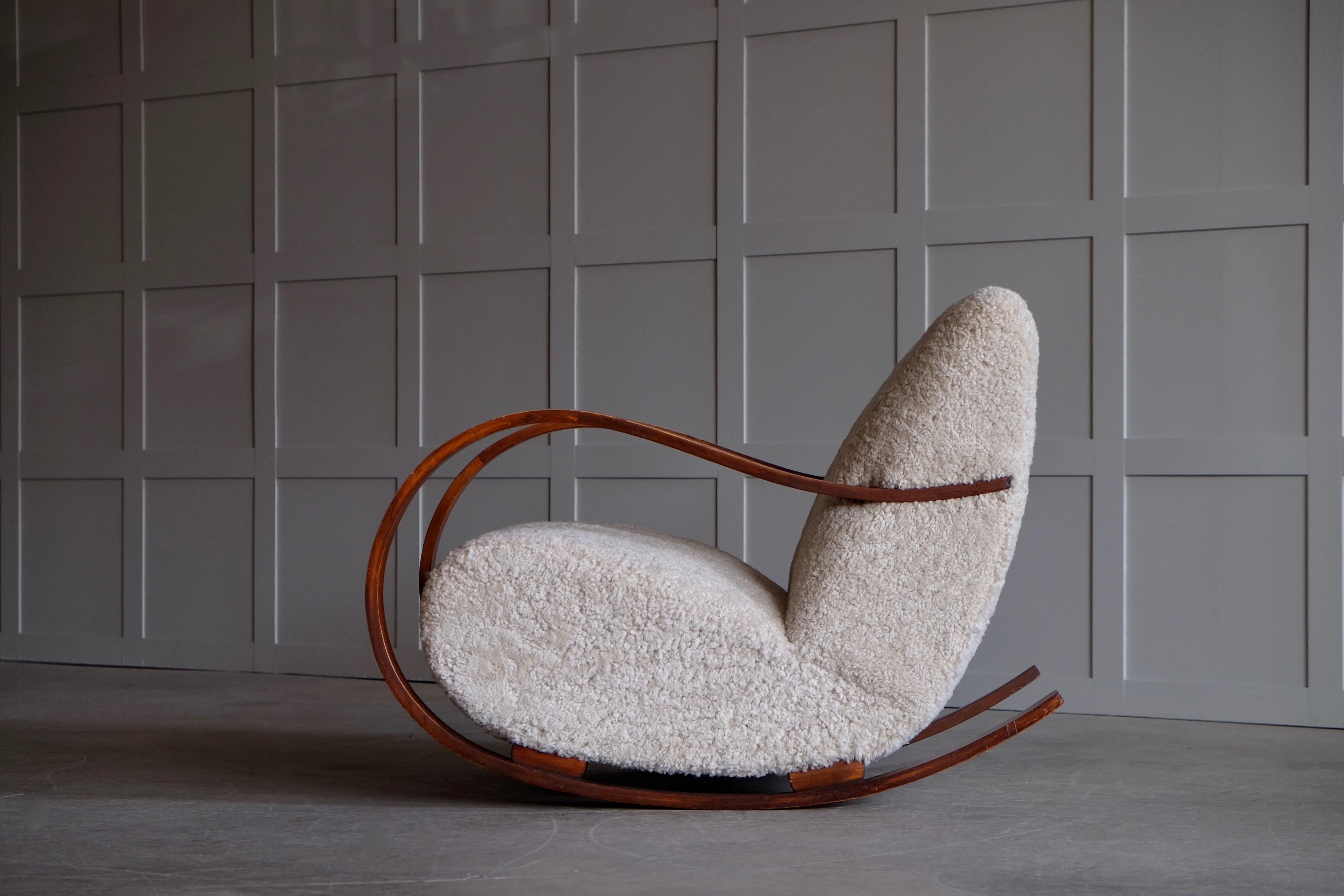 Swedish Rocking Chair in Sheepskin, 1950s at 1stDibs