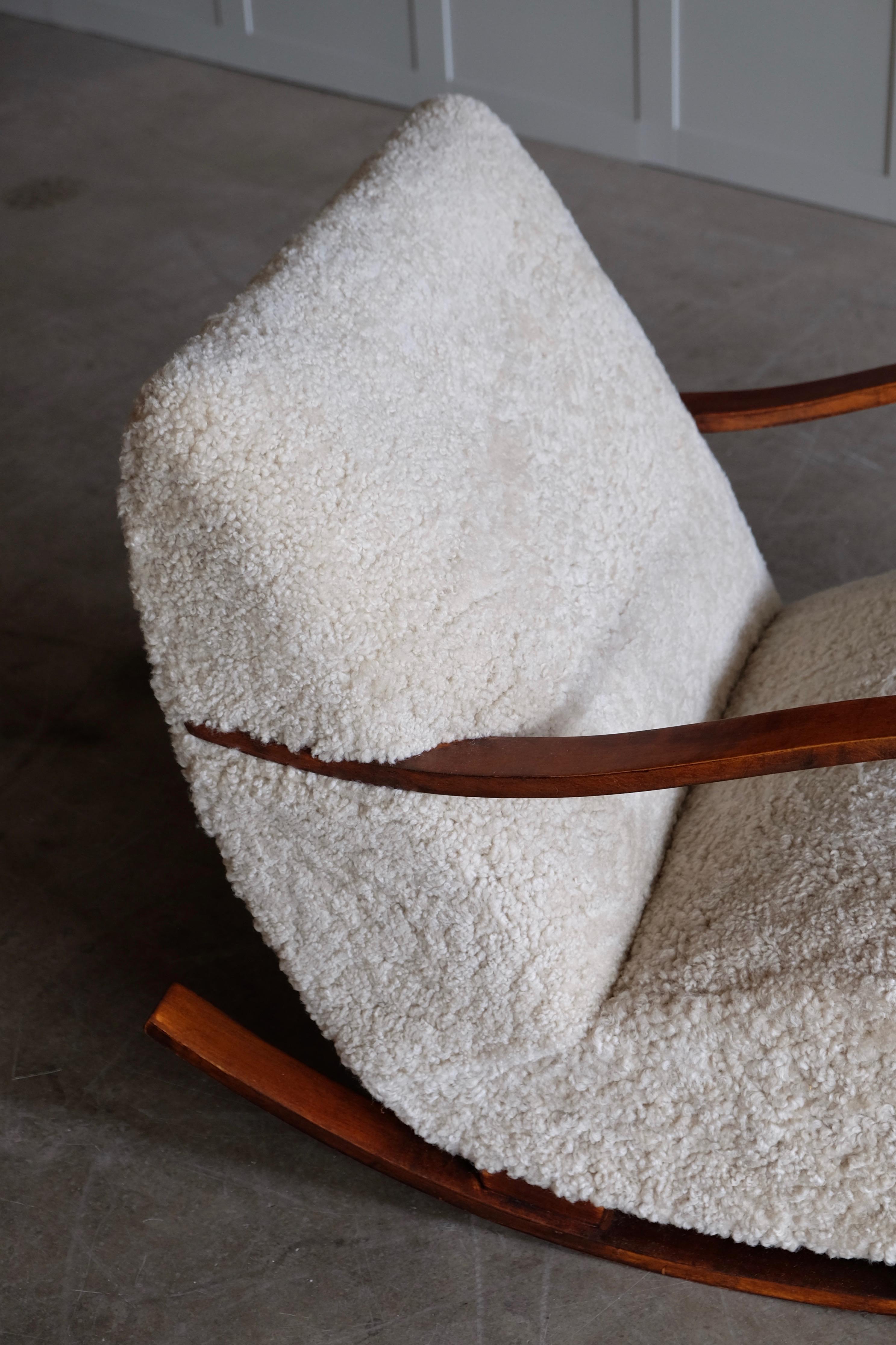 Swedish Rocking Chair in Sheepskin, 1950s at 1stDibs