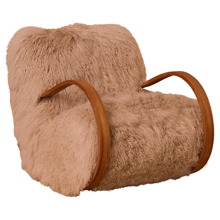 Swedish Rocking Chair Mongolian Sheep Skin For Sale at 1stDibs