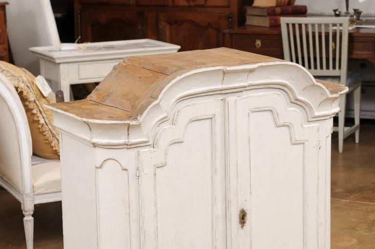 Swedish Rococo 1770s Painted Wood Wall Cabinet with Chapeau de Gendarme ...