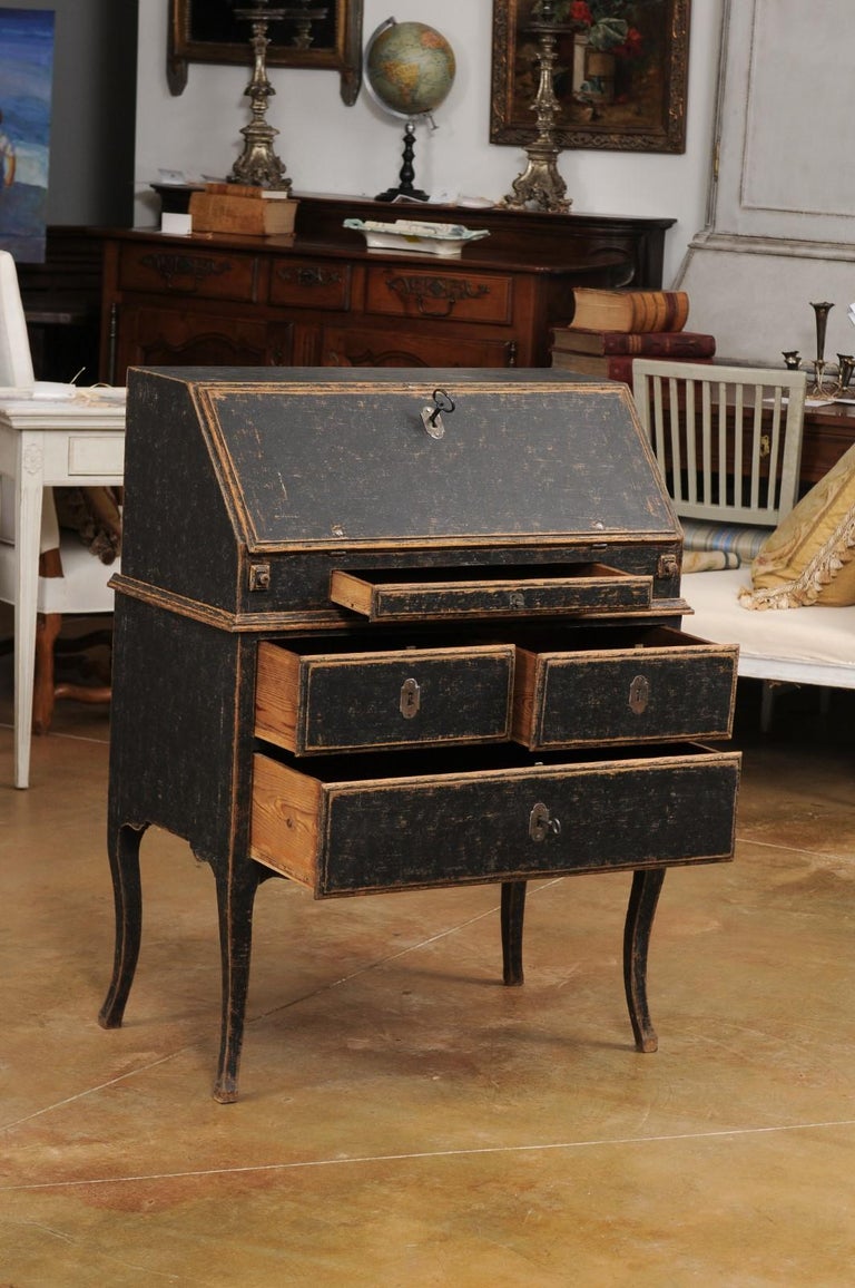 Swedish Rococo Period Slant Front Desk Painted in Black with Distressed ...