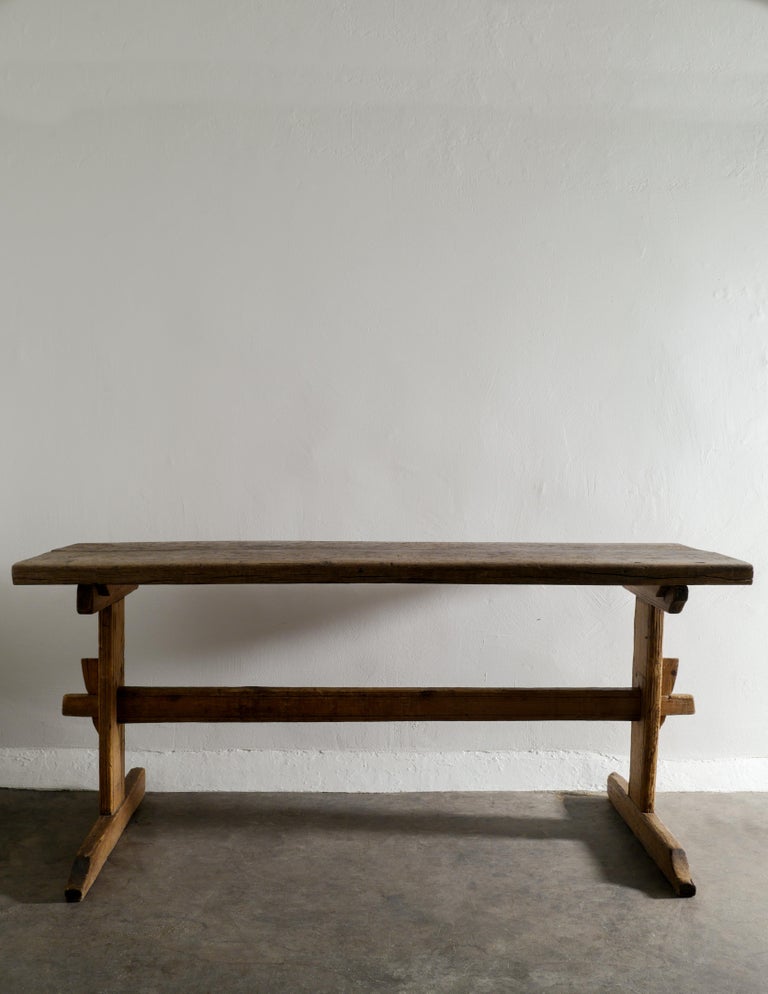Swedish Rustic Pine Console Dining Table in a Primitive Wabi Sabi Style ...