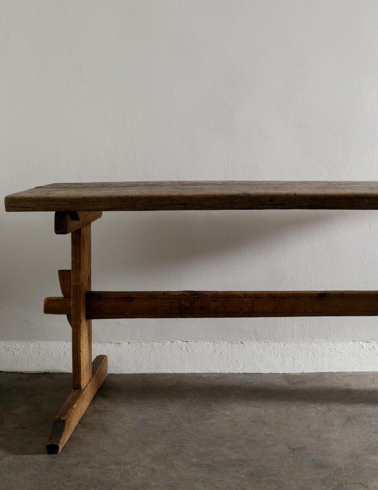 Swedish Rustic Pine Console Dining Table in a Primitive Wabi Sabi Style ...