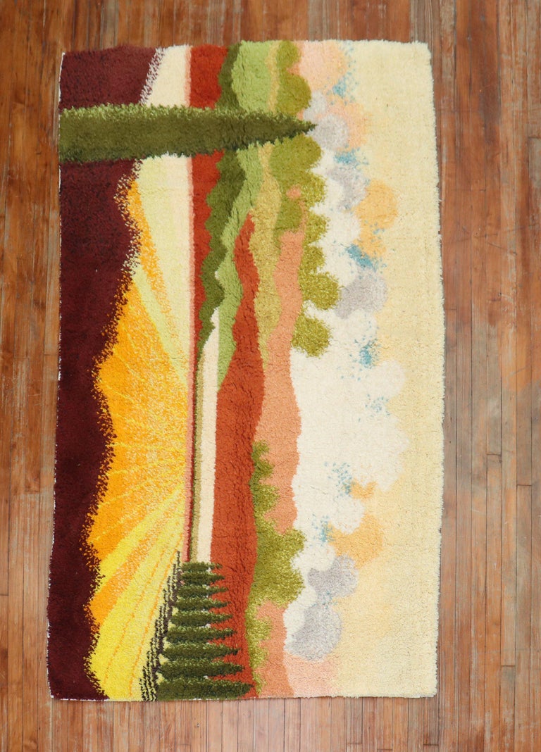 Swedish Rya Landscape Scenery Rug For Sale at 1stDibs